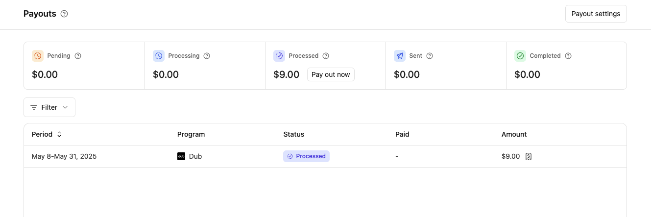 Receiving partner payouts on Dub | Dub